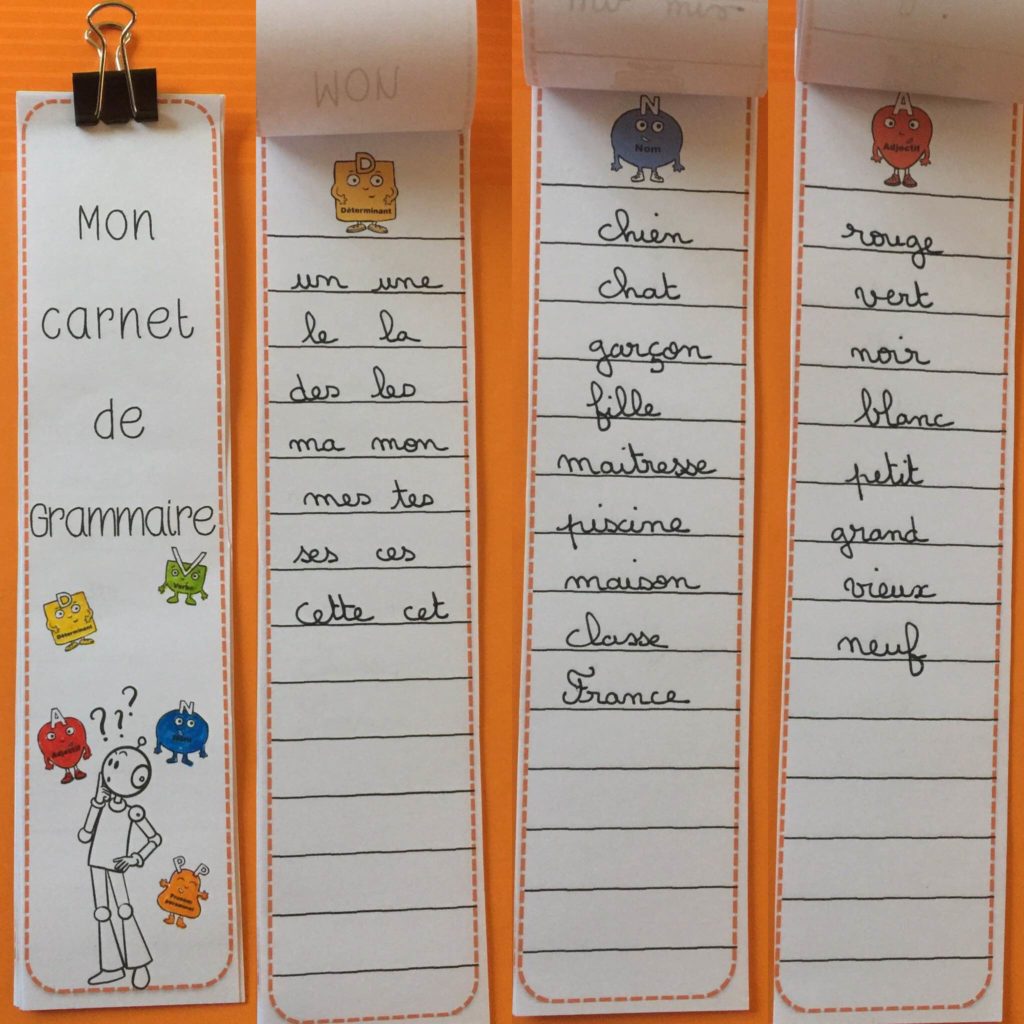 Grammaire : mon carnet de grammaire ( les classes de mots) | Bout de Gomme